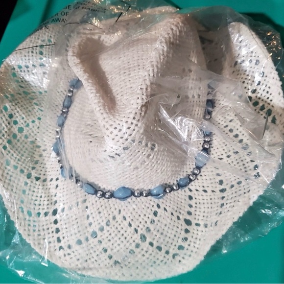 Accessories | New Cowboycowgirl Whiteturquoise Straw Hat Womens | Poshmark